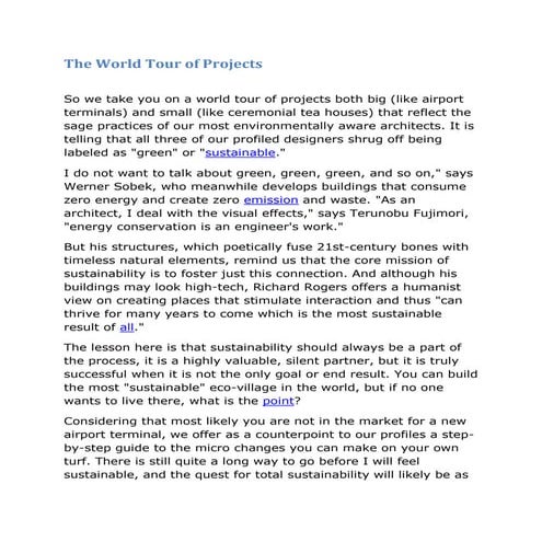 The World Tour Of Projects | DOCX | Environmental Services Industry ...