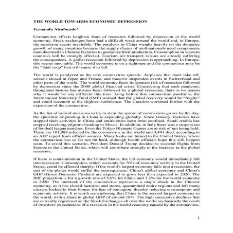 The world towards economic depression | PDF