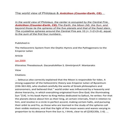 The world view of philolaus and anticthon (counter earth, ce), | RTF