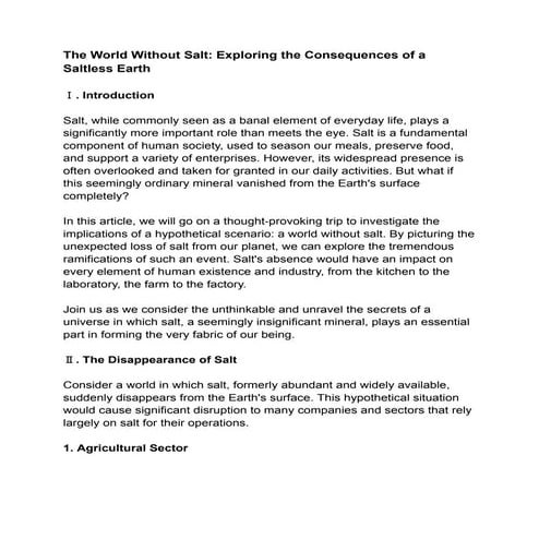 The World Without Salt: Exploring the Consequences of a Saltless Earth ...