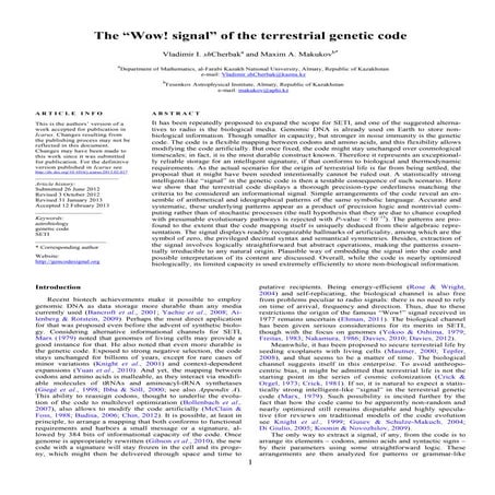 The “wow! signal” of the terrestrial genetic code | PDF | Genetics ...