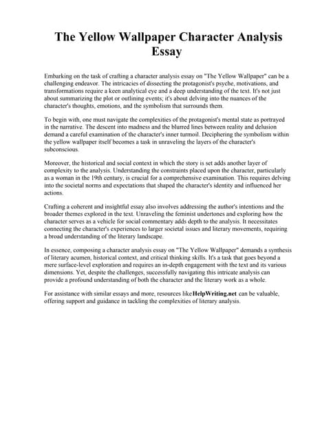 The Yellow Wallpaper Analysis Essay. Canisius College | PDF