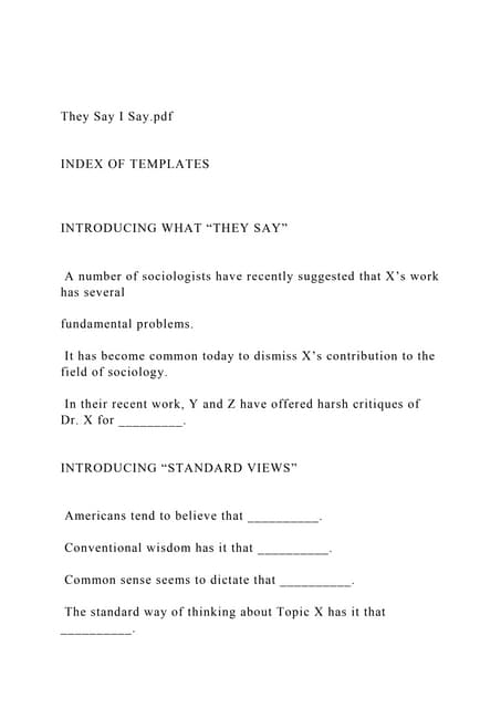 They Say, I Say: Chapter 1 | PPTX | Education