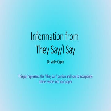 They Say, I Say: Chapter 1 | PPTX