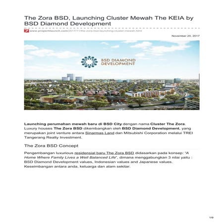 The Zora BSD, Cluster Mewah Baru BSD Diamond Development | PDF