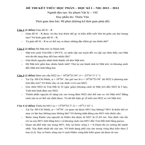 Thiên văn HK2 12-13 | PDF