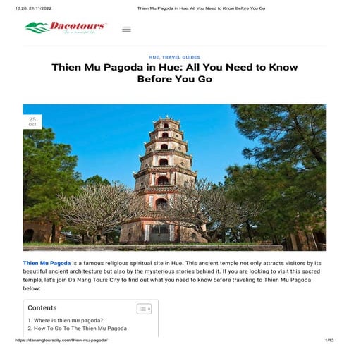 Thien Mu Pagoda in Hue: All You Need to Know Before You Go | PDF