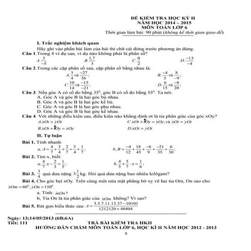 Thi hkii lop 6 | PDF