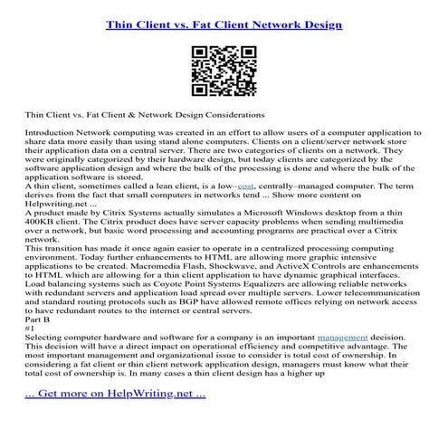 Thin Client Vs. Fat Client Network Design | PDF