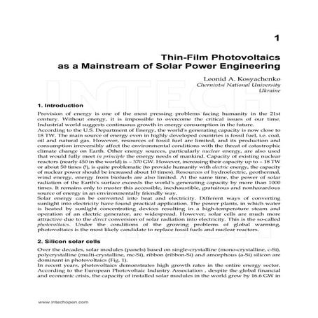 Thin film photovoltaics as a mainstream of solar power engineering ...