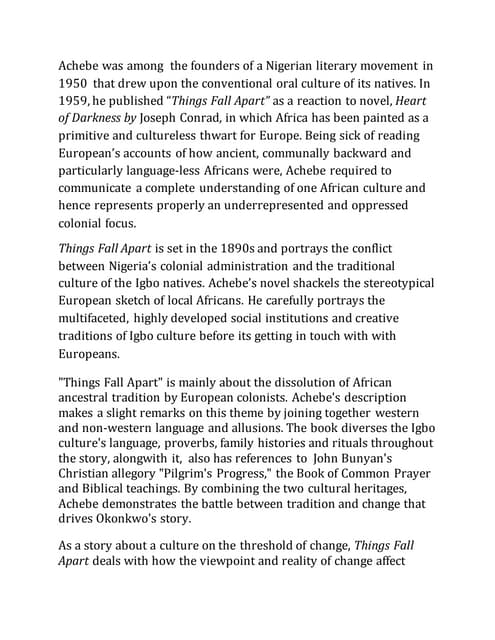 Igbo Culture and Society in 'Things Fall Apart.' | PPTX