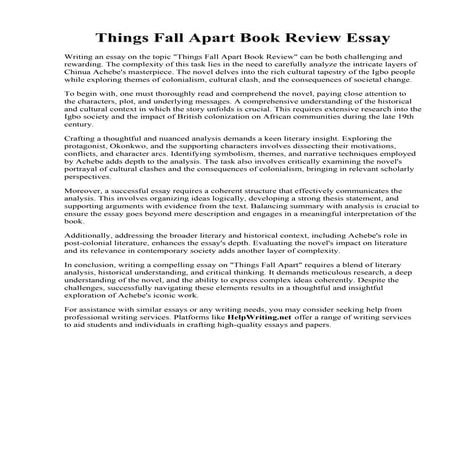 Things Fall Apart Book Review Essay. Things fall apart essay | PDF