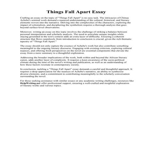 Things Fall Apart Essay. Things Fall Apart Chapter Summary 1 through 13 ...