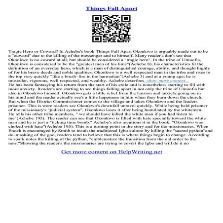 Things Fall Apart Essay Okonkwo | PDF