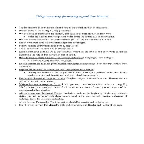 Things necessary for writing a good user manual | PDF