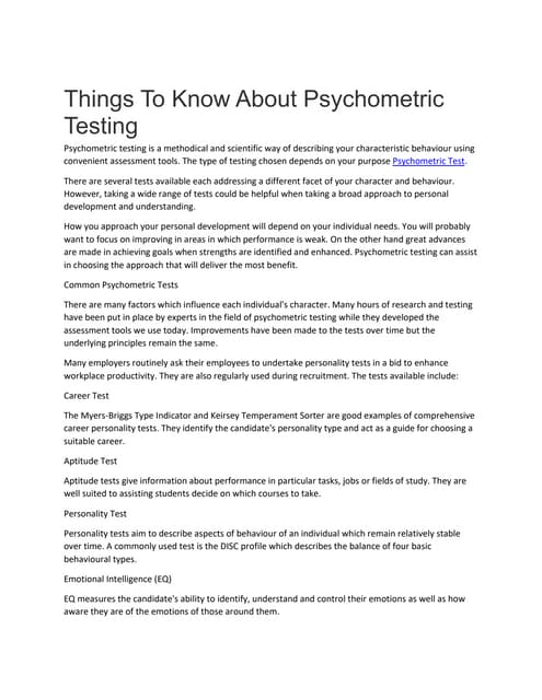 Psychometric testing | PDF