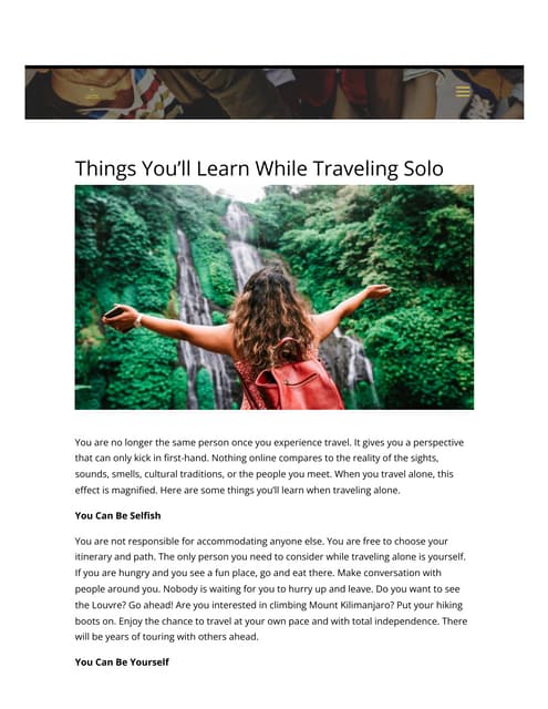 Solo Travel : An Adventure in Self-Discovery | PDF | Travel Preparation ...