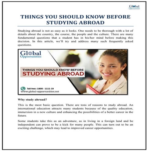 THINGS YOU SHOULD KNOW BEFORE STUDYING ABROAD | PDF | College Planning ...