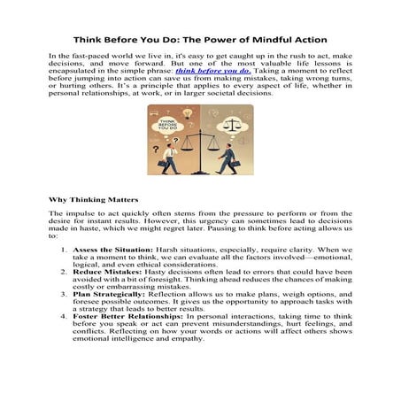 Think Before You Do Power Mindful Action | PDF