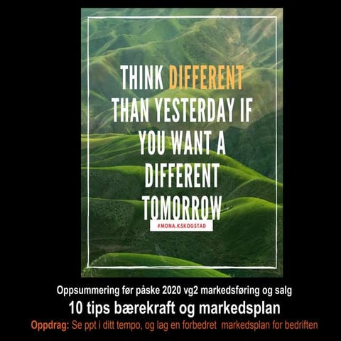 Think different. bærekraft og markedsplan oppsummering vg2 salg og ...