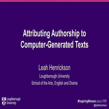 Attributing Authorship to Computer-Generated Texts | PPTX