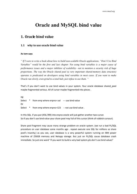Think Of Oracle And Mysql Bind Value Ppt