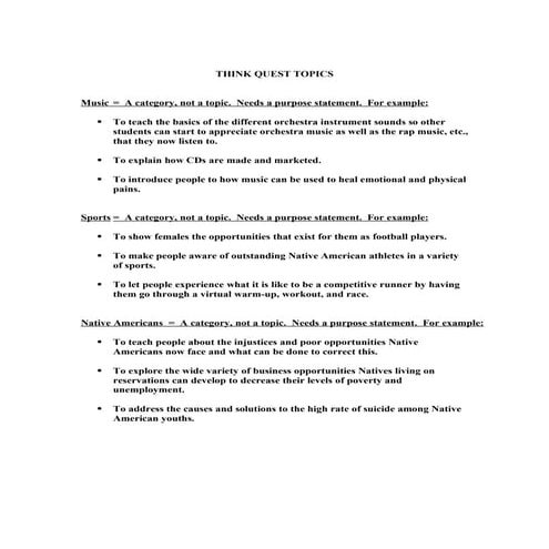 Think quest topics | DOC