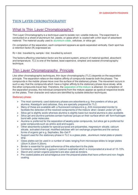 THIN LAYER CHROMATOGRAPHY | PPTX