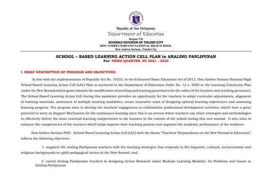 School Learning Action Cell for 2024 - 2025 | DOCX