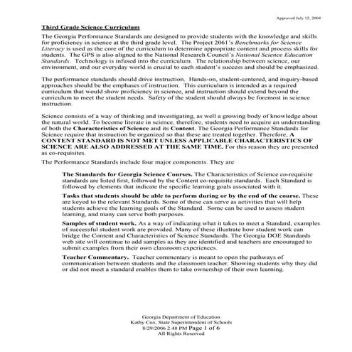 Georgia Third Grade Science Standards | PDF