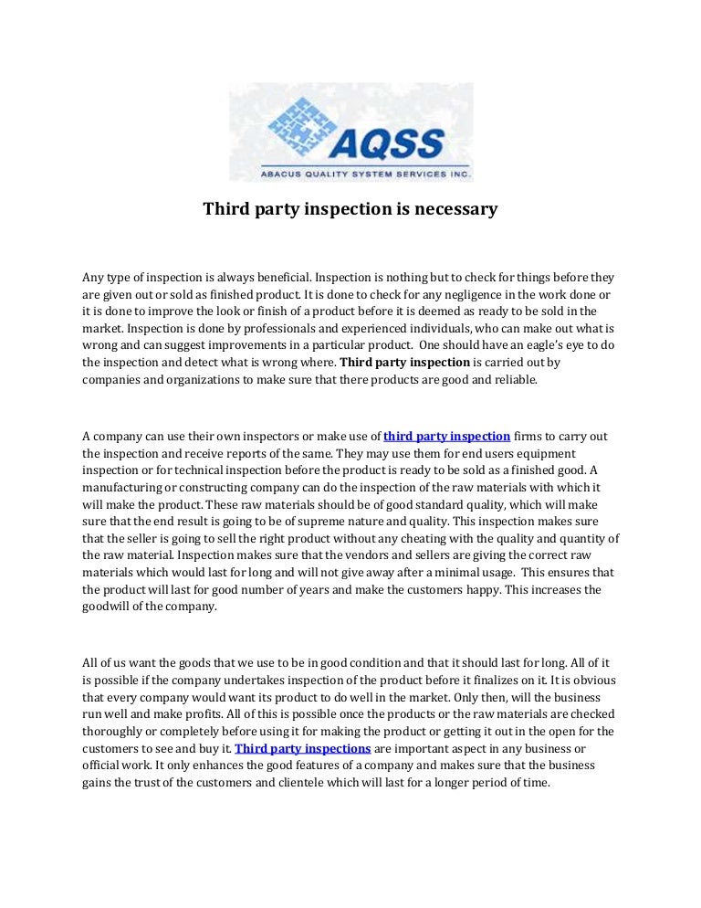 Third party inspection is necessary