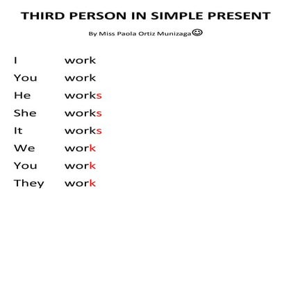 Third person in simple present for children kids for slideshare | DOCX