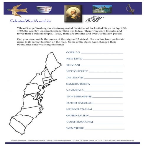Thirteen Colonies Word Scramble | PDF