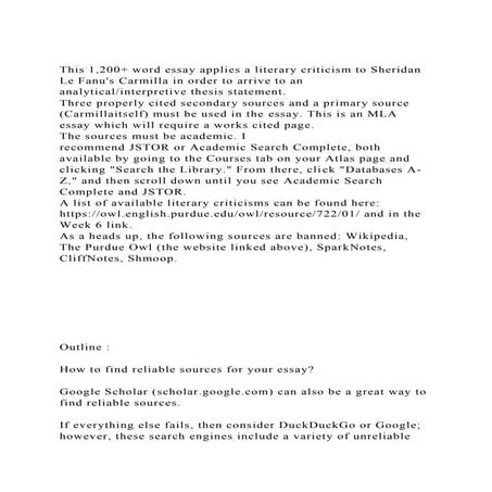 This 1,200+ word essay applies a literary criticism to Sheridan Le.docx