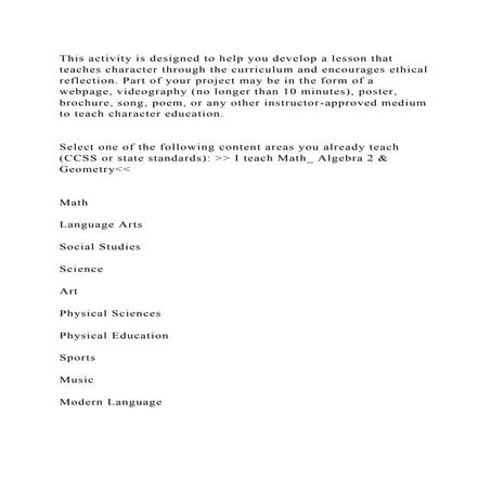 This activity is designed to help you develop a lesson that teaches .docx | Education