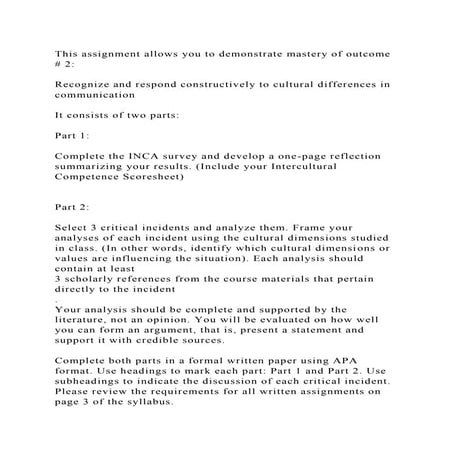 This assignment allows you to demonstrate mastery of outcome # 2.docx | Education