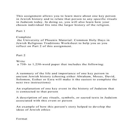 Jewish Holy DaysRubric - Individual Assignment (Week 2)Content.docx