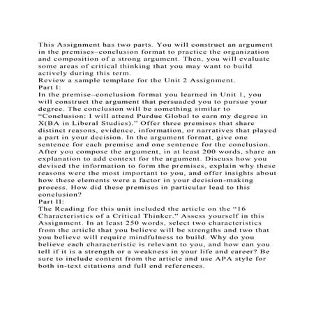 This Assignment has two parts. You will construct an argument in t.docx