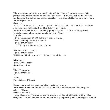 This assignment is an analysis of William Shakespeare, his plays and ...