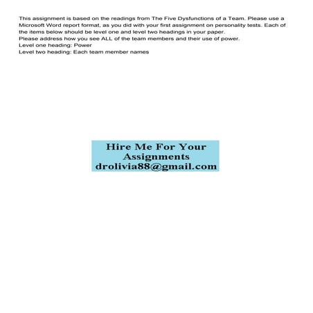 This assignment is based on the readings from The Five Dysfu.pdf