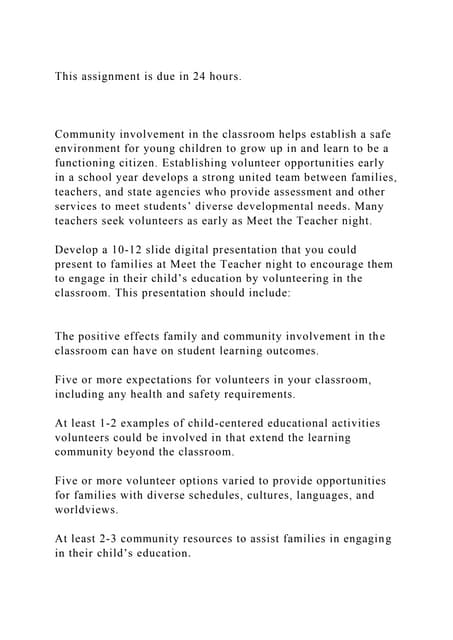 Assignment 4 Engaging Families and the Community in Early Childhood ...