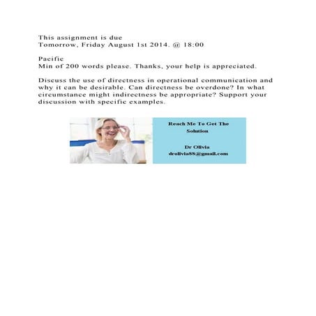 This assignment is due Tomorrow, Friday August 1st 2014. @ 1800.docx