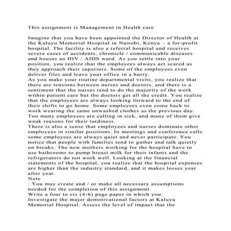 This assignment is Management in Health careImagine that you hav.docx ...