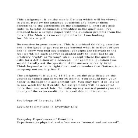 This assignment is on the movie Gattaca which will be viewed in cl.docx