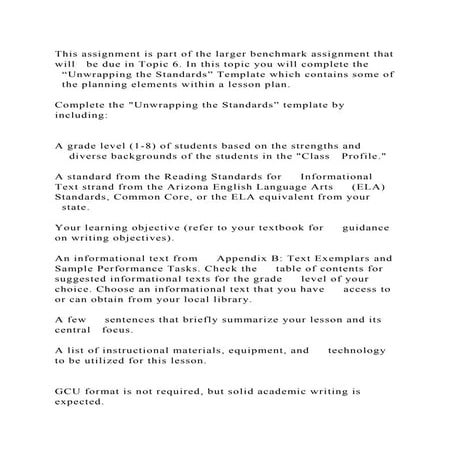 This assignment is part of the larger benchmark assignment that will.docx