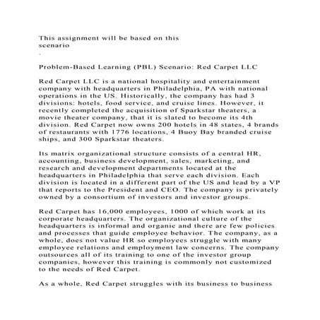 This assignment will be based on this scenario.Problem-Based.docx