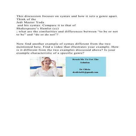 This discussion focuses on syntax and how it sets a genre apart. Thi.docx