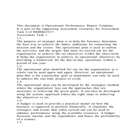 This document is Operational Performance Report Template. It | DOCX