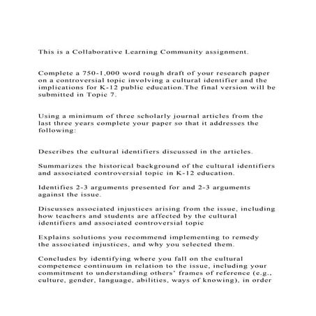 This is a Collaborative Learning Community assignment.Comp