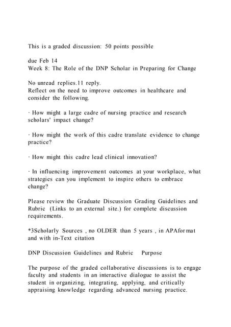 DNP Discussion Guidelines and Rubric PurposeThe purpose o | PDF